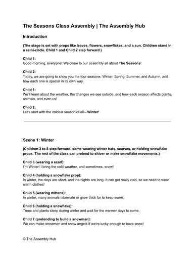The Seasons (KS1) Class Assembly Script | Teaching Resources