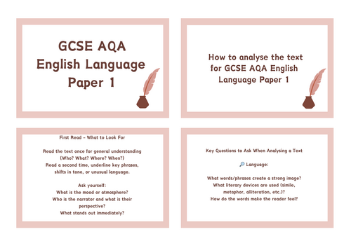 GCSE English Language Paper 1 Flashcards (AQA) – Digital Download ...