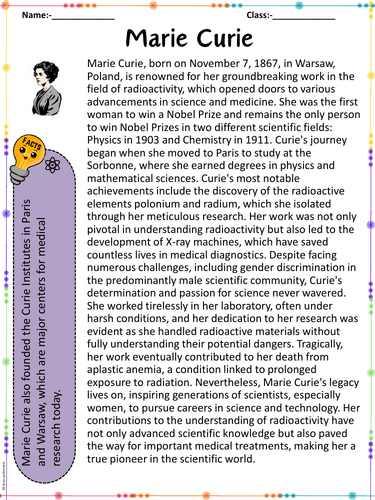 Exploring Marie Curie: Engaging Reading Passage with Thought-Provoking ...