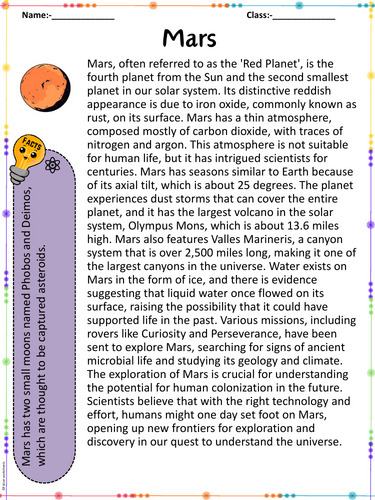 Exploring Mars: Engaging Reading Passage and Thought-Provoking ...