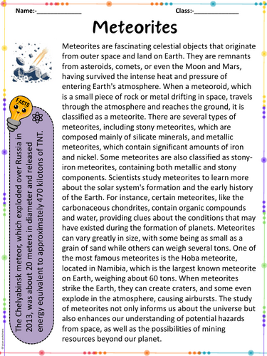 Discovering Meteorites: Engaging Reading Passage with Thought-Provoking ...