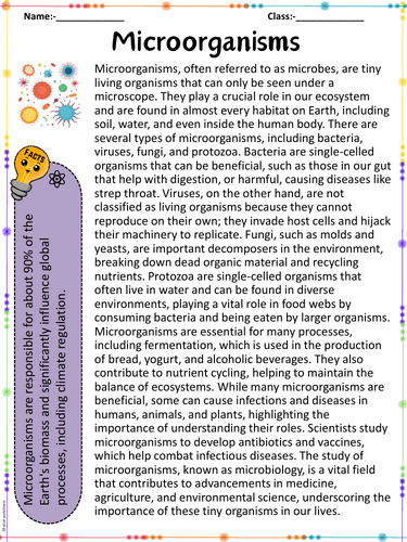 Exploring Microorganisms: Engaging Reading Passage with Interactive ...