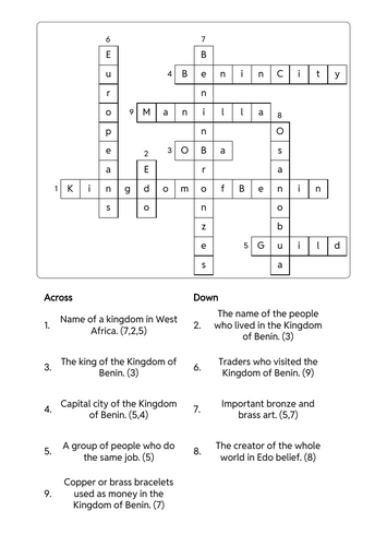 The Kingdom of Benin: Key Terms Worksheets | Teaching Resources