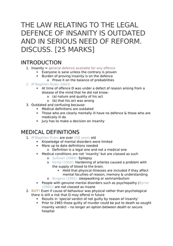 A-Level Law: 2021 Insanity Past Paper Question Model + Plan - Eduqas ...
