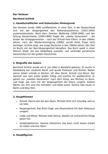 Der Vorleser - Bernhard Schlink - Essential Guide | Teaching Resources