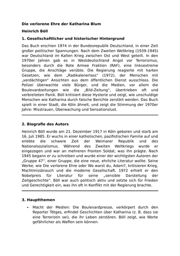 Die verlorene Ehre der Katharina Blum - Heinrich Böll - Essential Guide ...