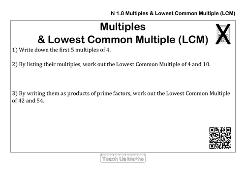 Multiples & Lowest Common Multiple (LCM) (N 1.8) | Teaching Resources