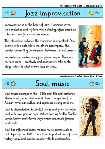 Jazz, Blues & Soul - Flashcards on History, Key Artists, and Styles ...