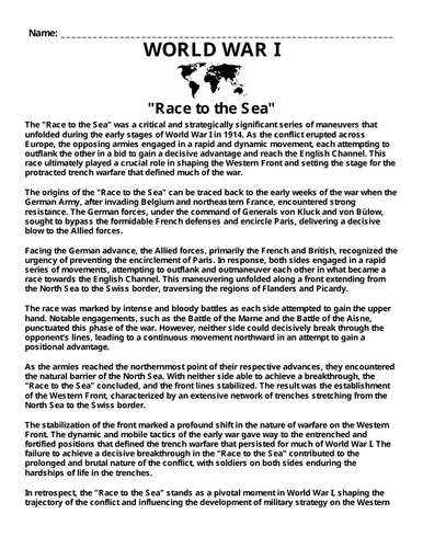 "Race to the Sea" Article & Questions Assignment (World War I ...