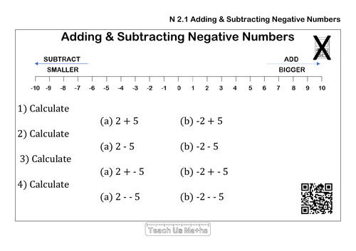 Adding & Subtracting Negative Numbers (N 2.1) | Teaching Resources