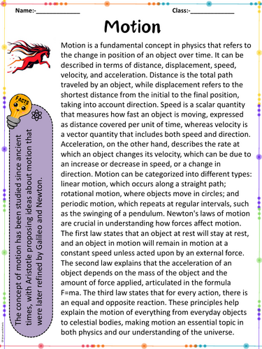 Dynamic Motion: Engaging Passage & Thought-Provoking Questions ...