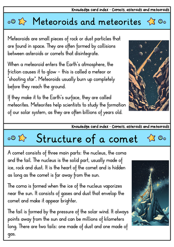 Comets, Asteroids & Meteoroids - Flashcards | Astronomy | Types ...