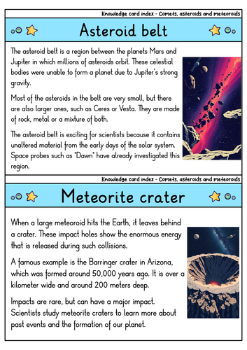 Comets, Asteroids & Meteoroids - Flashcards | Astronomy | Types ...