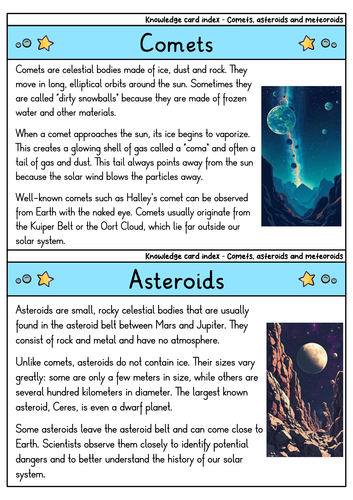 Comets, Asteroids & Meteoroids - Flashcards | Astronomy | Types ...