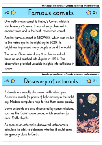Comets, Asteroids & Meteoroids - Flashcards | Astronomy | Types ...