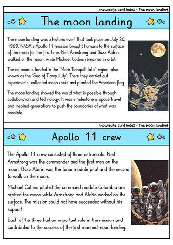 The Moon Landing - Flashcards | Space Exploration | Apollo 11 & Key ...