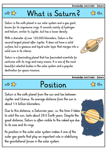 Saturn - Flashcards | Astronomy | Gas Giant | Rings & Moons | Teaching ...