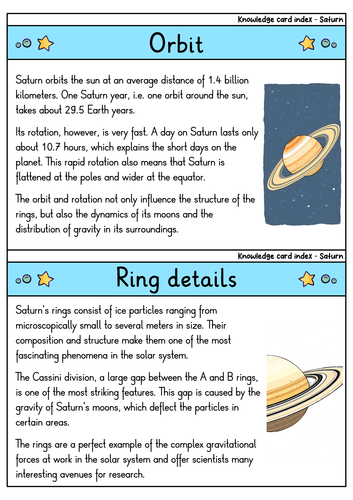 Saturn - Flashcards | Astronomy | Gas Giant | Rings & Moons | Teaching ...