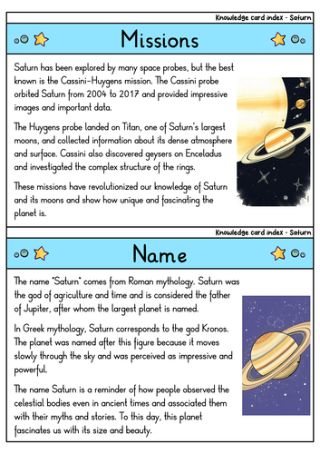 Saturn - Flashcards | Astronomy | Gas Giant | Rings & Moons | Teaching ...
