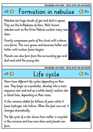 Stars: Birth, Life & Death - Flashcards | Astronomy | Stellar Evolution ...