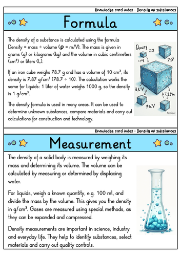 Density of Substances - Flashcards | Chemistry | Calculation ...