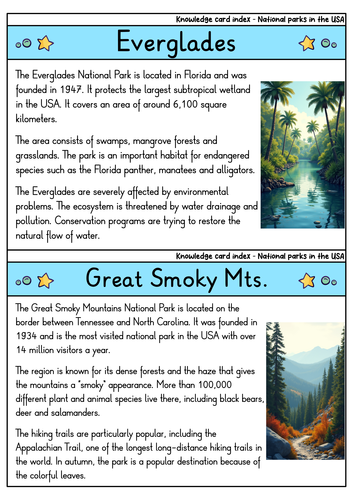 National Parks in the USA - Flashcards | Geography | Famous Parks ...