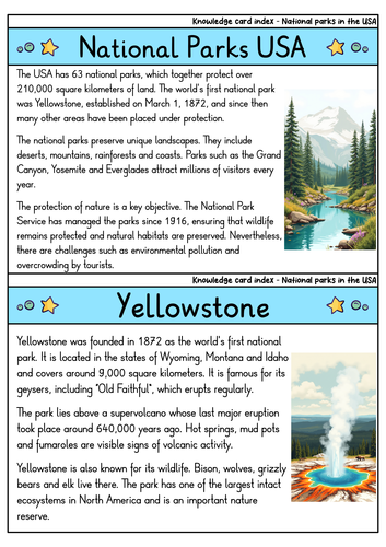 National Parks in the USA - Flashcards | Geography | Famous Parks ...
