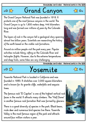 National Parks in the USA - Flashcards | Geography | Famous Parks ...