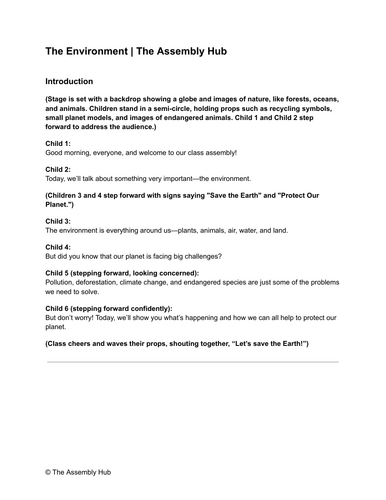 The Environment (KS2) Class Assembly Script | Teaching Resources