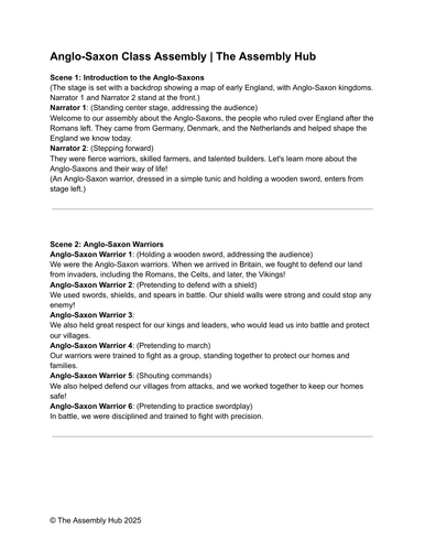 Anglo-Saxon (KS2) Class Assembly Script | Teaching Resources