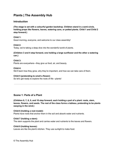 Plants (KS2) Class Assembly Script | Teaching Resources
