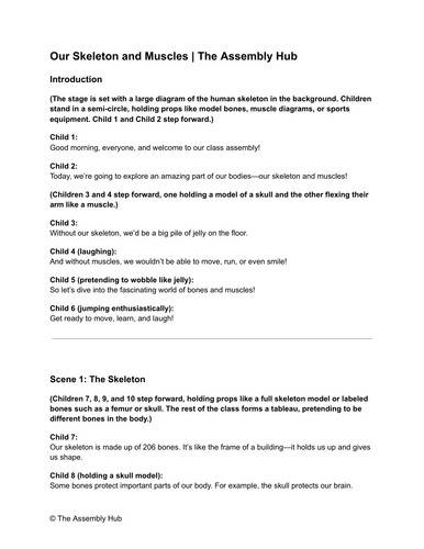 Our Skeleton and Muscles (KS2) Class Assembly Script | Teaching Resources