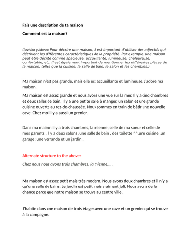 GCSE FRENCH SPEAKING EXAM preparation: describing your house | Teaching ...