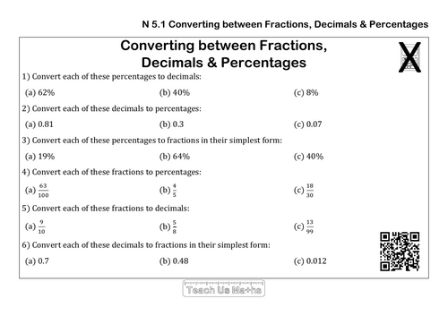 Converting between Fractions, Decimals & Percentages (N 5.1) | Teaching ...