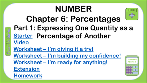 Expressing One Quantity as a Percentage of Another (N 6.1) | Teaching ...