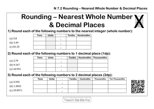 Rounding - Nearest Whole Number & Decimal Places (N 7.2) | Teaching ...