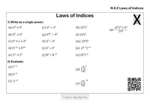 Laws of Indices (N 8.2) | Teaching Resources