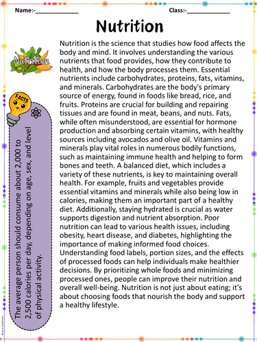 Explore Nutrition: Engaging Reading Passage with Insightful Questions ...