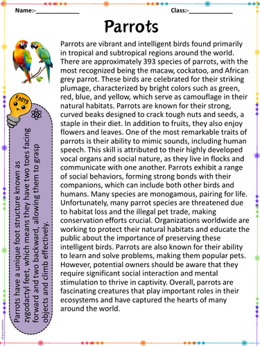 Engaging Parrot Reading Passage with Thought-Provoking Questions ...