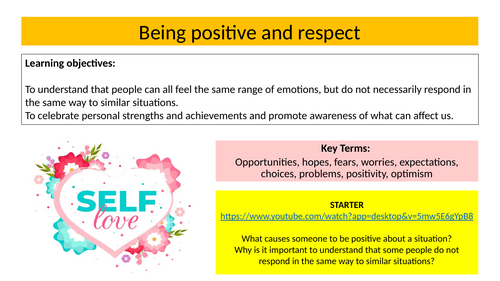 Year 7 PSHE: Being Positive and Setting goals | Teaching Resources