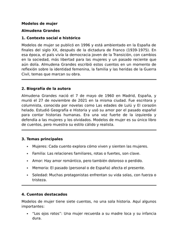 Modelos de mujer - Almudena Grandes - Essential Guide | Teaching Resources