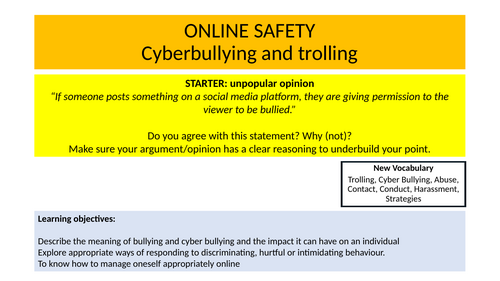 Year 7 PSHE: Cyberbullying and Trolling | Teaching Resources