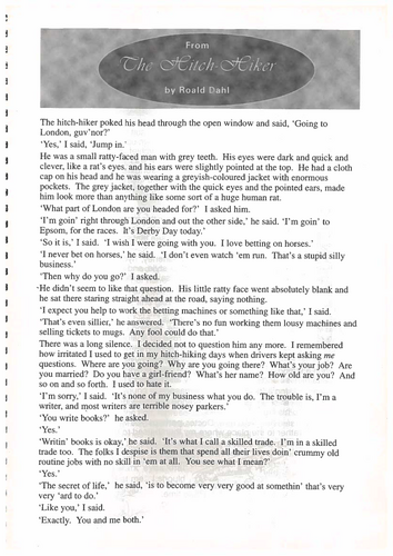 Character writing based on Roald Dahl's the Hitchiker. | Teaching Resources