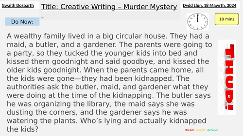 Murder Mystery Creative Writing Practice | Teaching Resources
