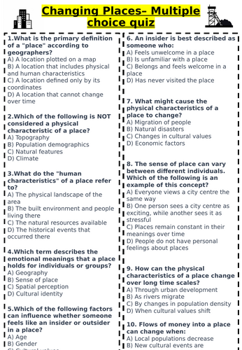 A Level Geography Changing Places Revision - Over 100 mutiple choice ...