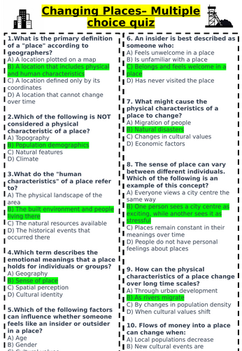 A Level Geography Changing Places Revision - Over 100 mutiple choice ...