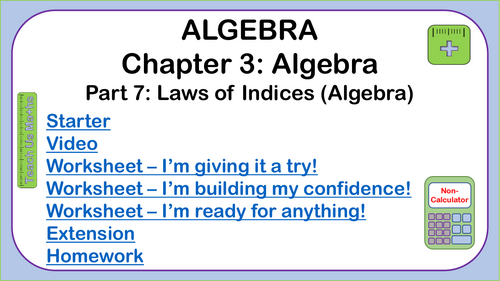 Laws of Indices (Algebra) (A 3.7) | Teaching Resources