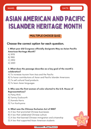 Asian Pacific American Heritage Month AAPI Reading Comprehension ...