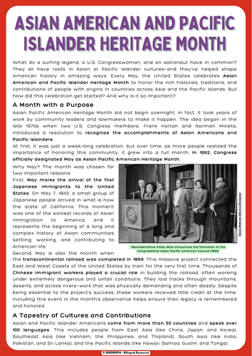 Asian Pacific American Heritage Month AAPI Reading Comprehension ...