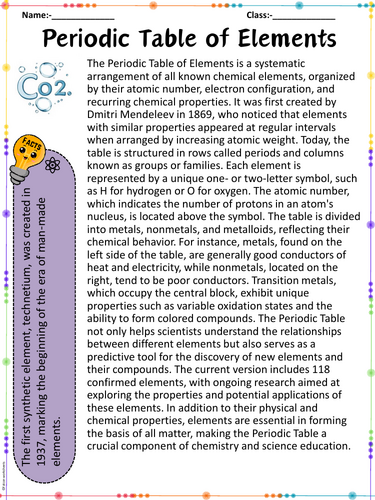 Exploring the Periodic Table: Engaging Reading Passage & Thought ...
